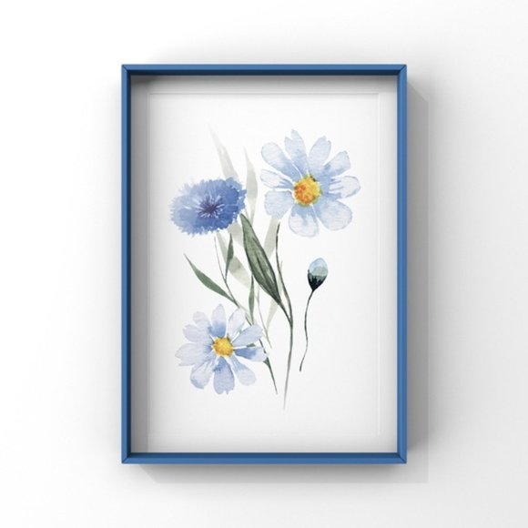 Triad Art & Design | Art | Blue Daisy Watercolor Summer Flower Wall Art ...